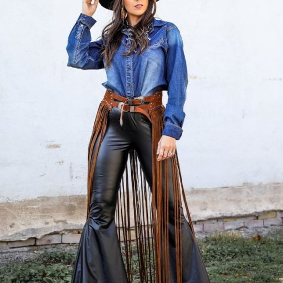 L & B | Accessories | Only One Left Camel Western Long Fringe Belt ...